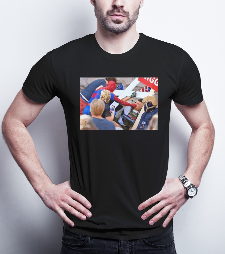 Spider Man Confrontation With Agent Superhero T-Shirt