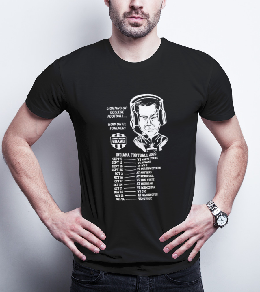Indiana Hoosiers Football Coach Caricature Now Until Forever Champions Year Schedule T-Shirt