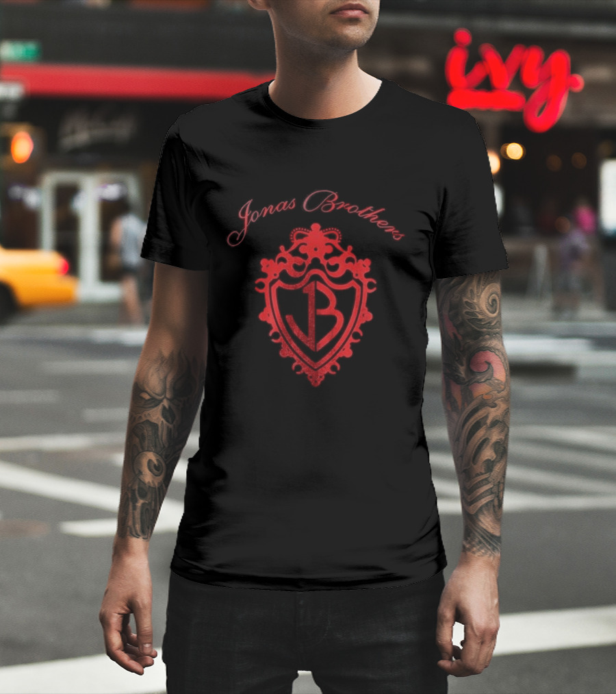 Jonas Brothers Burnin' Up JB Red Emblem Crest T-Shirt
