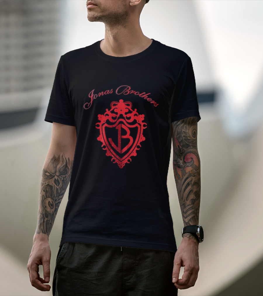 Jonas Brothers Burnin' Up JB Red Emblem Crest T-Shirt