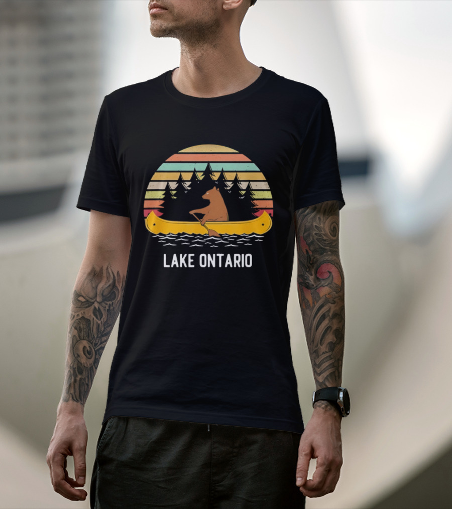 Lake Ontario Bear Canoeing Retro Vintage Sunset T-Shirt