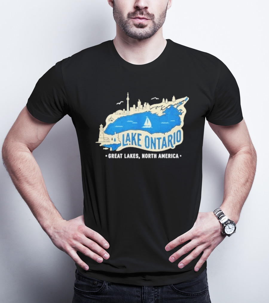 Lake Ontario Skyline Map Great Lakes North America T-Shirt