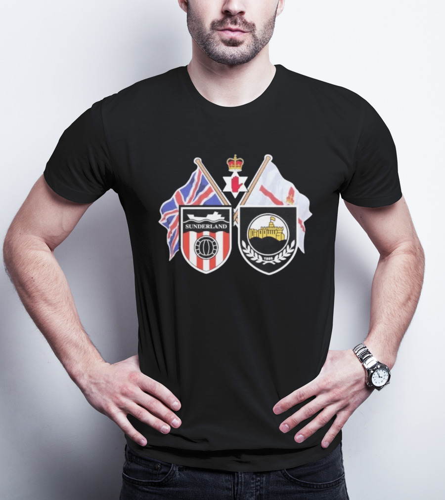 Sunderland And Linfield FC Crests Union Jack Northern Ireland Flags T-Shirt