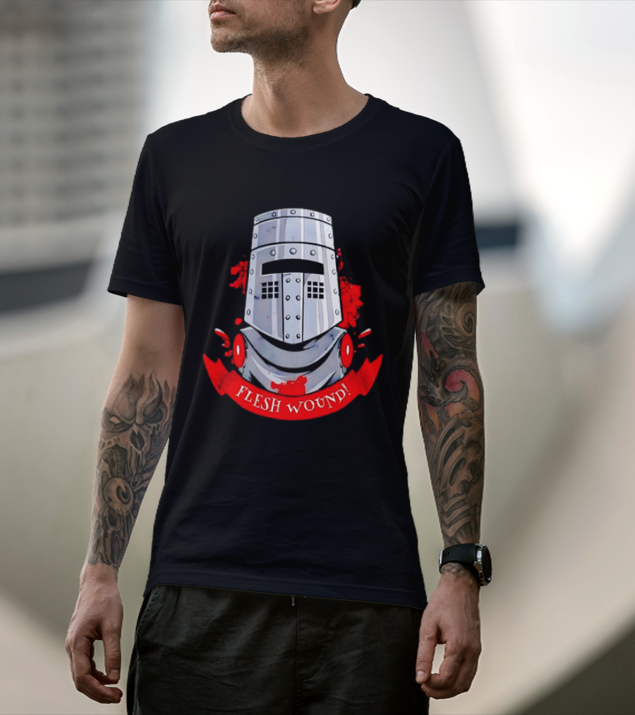 Black Knight Flesh Wound Helmet Monty Python Holy Grail T-Shirt