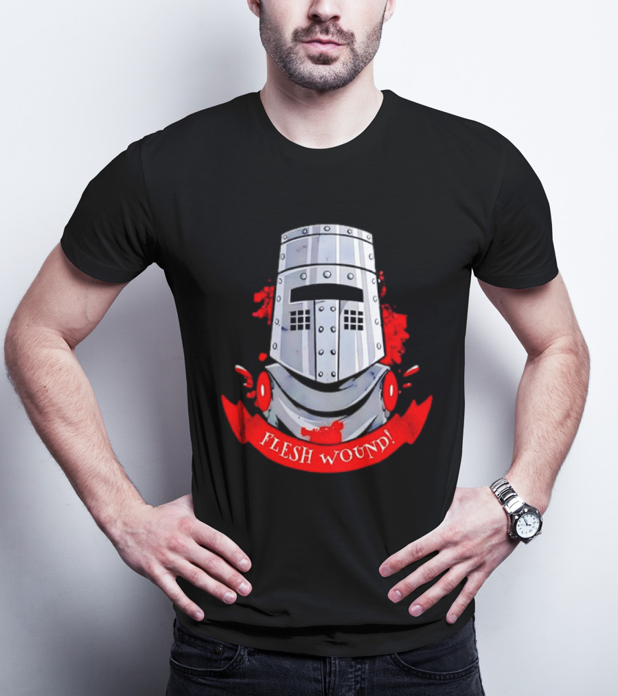 Black Knight Flesh Wound Helmet Monty Python Holy Grail T-Shirt