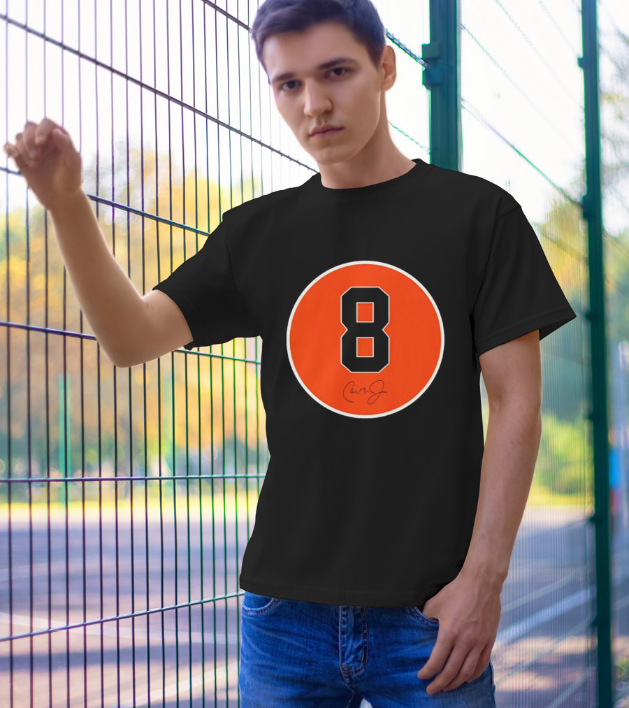 Cal Ripken Jr Number 8 Baltimore Orioles Team Circle Orange T-Shirt