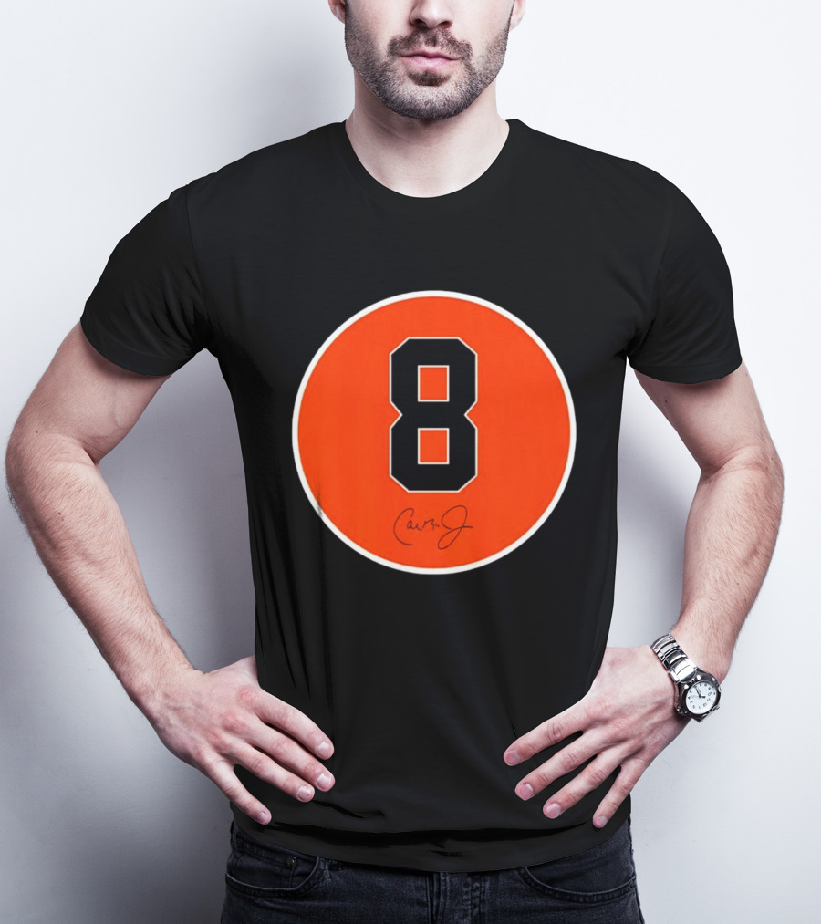 Cal Ripken Jr Number 8 Baltimore Orioles Team Circle Orange T-Shirt