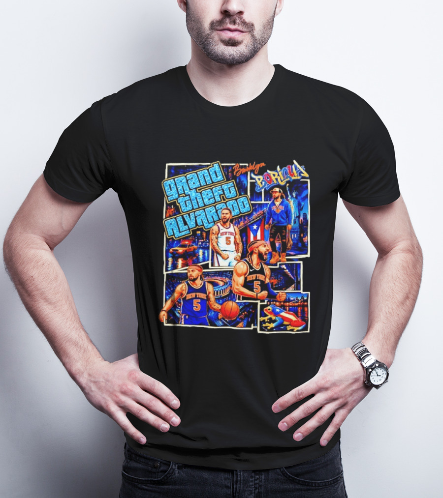 Brooklyn Boricua NY Knicks Grand Theft Alvarado T-Shirt