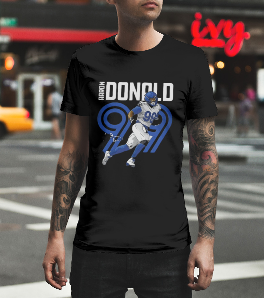 Los Angeles Rams Aaron Donald 99 Blue Running Player T-Shirt