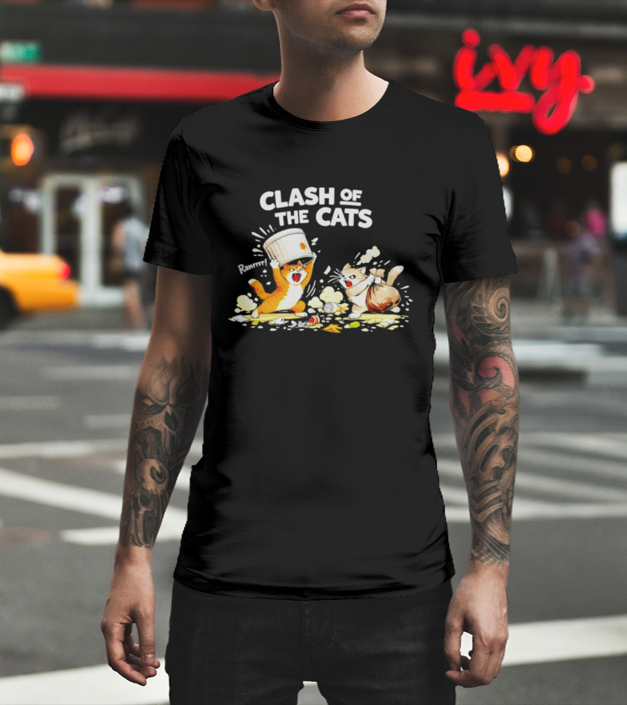 Clash Of The Cats Funny Fighting Kittens Playful Chaos T-Shirt
