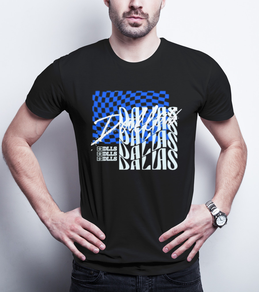 Dallas Checkered Blue Sports Texas Word T-Shirt