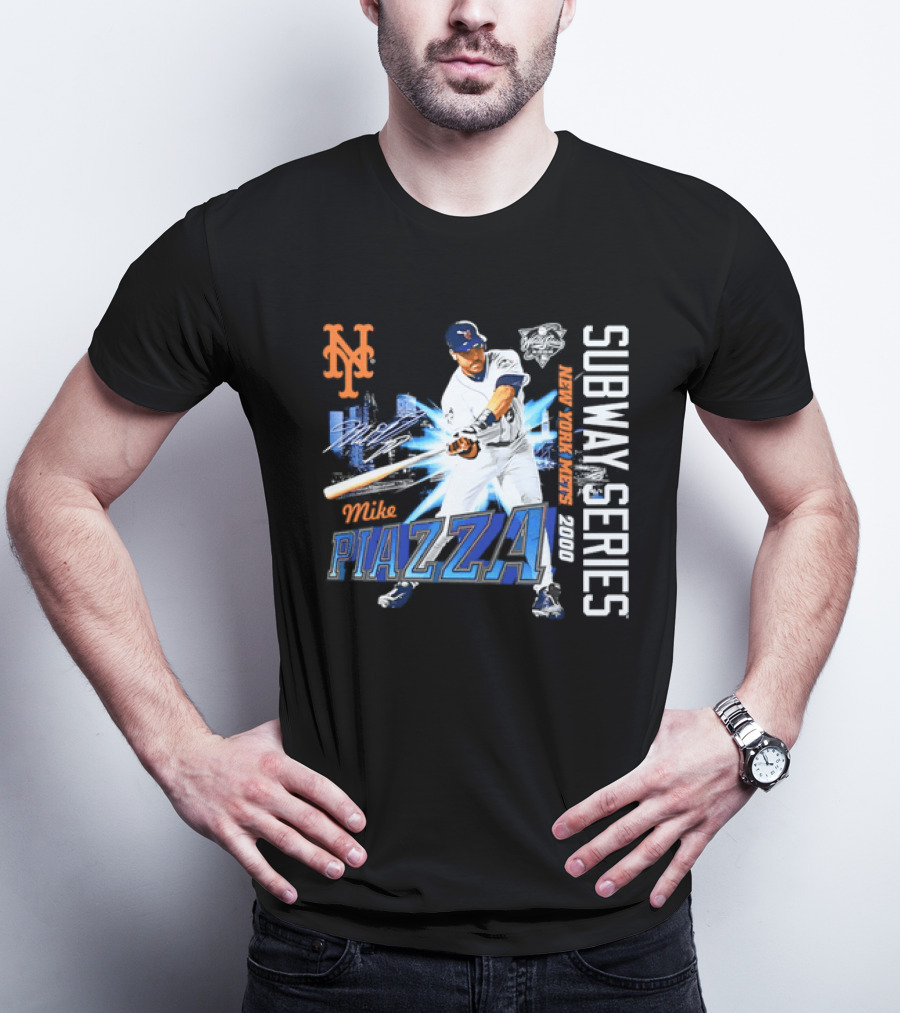 New York Mets Mike Piazza 2000 Subway Series Urban Baseball Action T-Shirt