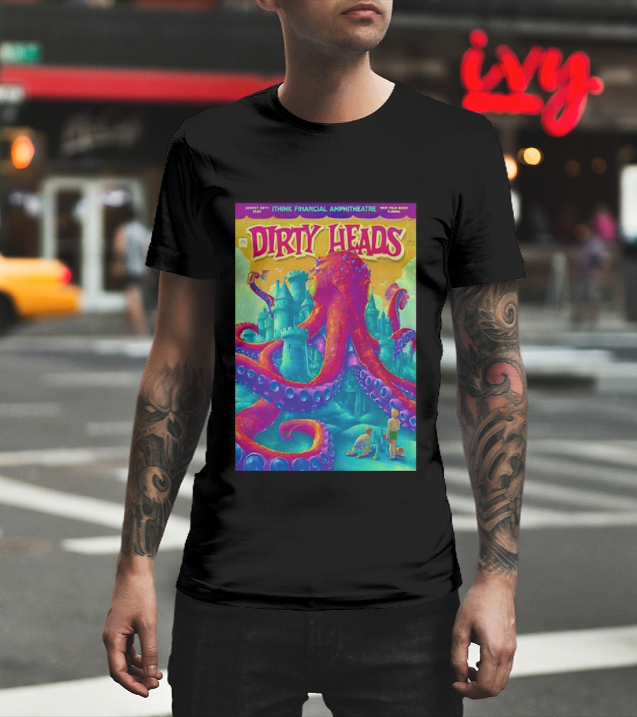 Dirty Heads August 30th 2026 IThink Financial Amphitheatre West Palm Beach Colorful Octopus And Castle T-Shirt