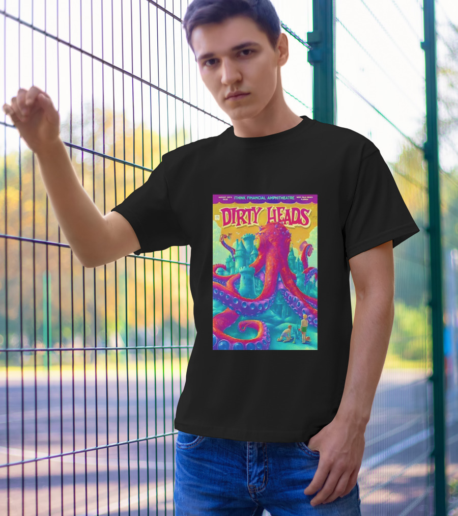 Dirty Heads August 30th 2026 IThink Financial Amphitheatre West Palm Beach Colorful Octopus And Castle T-Shirt