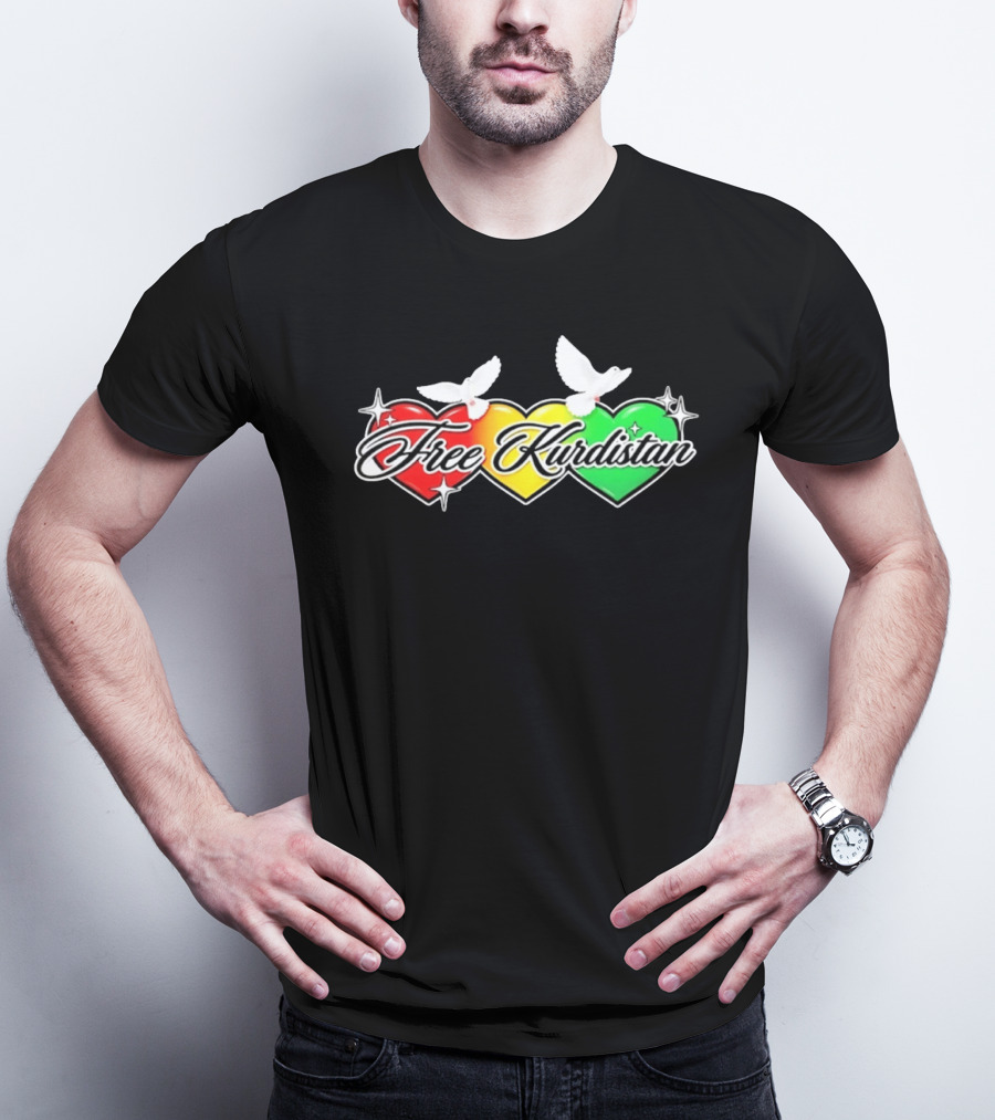 Free Kurdistan Red Yellow Green Hearts Doves T-Shirt
