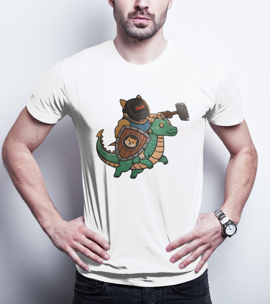 Doge Memes Warrior Dragon Ride Welding Mask Hammer And Shield T-Shirt