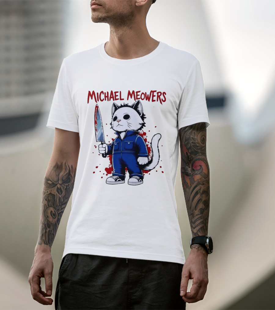 Michael Meowers Halloween Slasher Cat With Knife T-Shirt