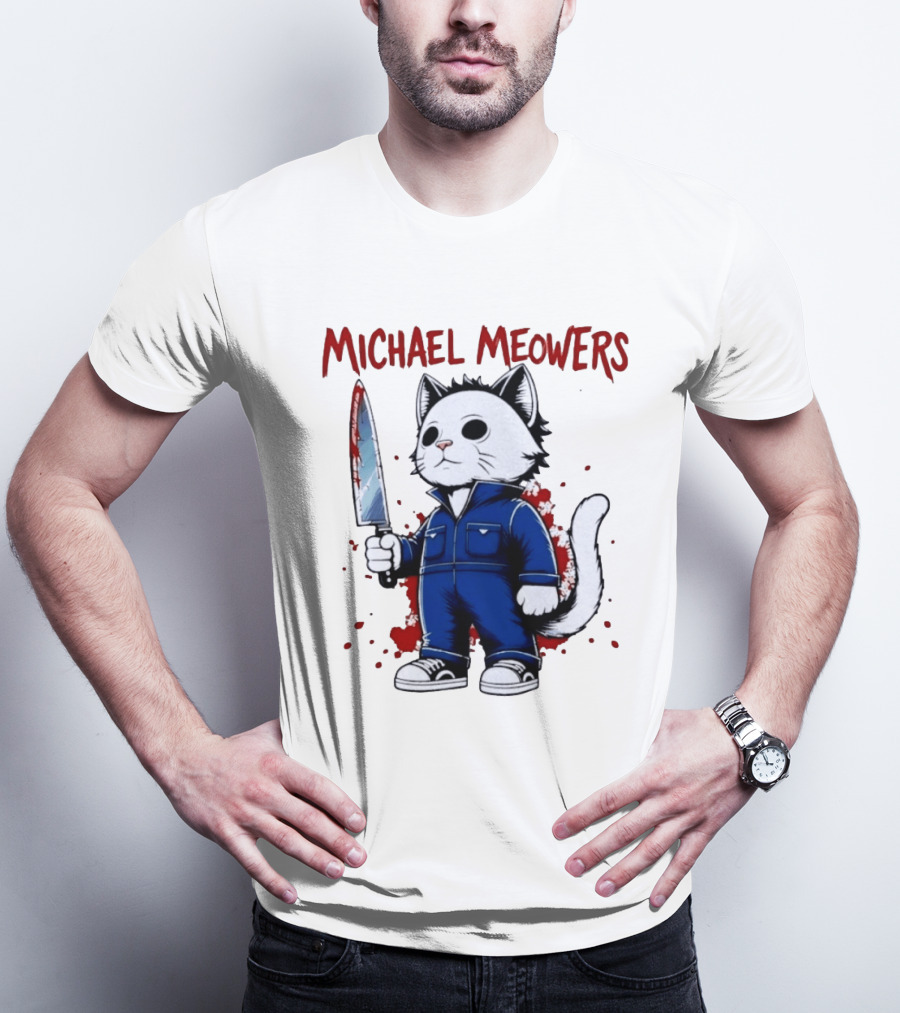 Michael Meowers Halloween Slasher Cat With Knife T-Shirt