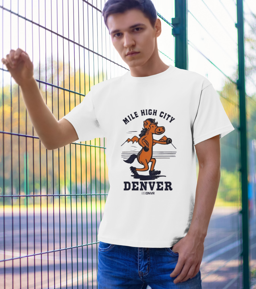 Mile High City Denver Broncos DNVR Retro Horse Running Football T-Shirt