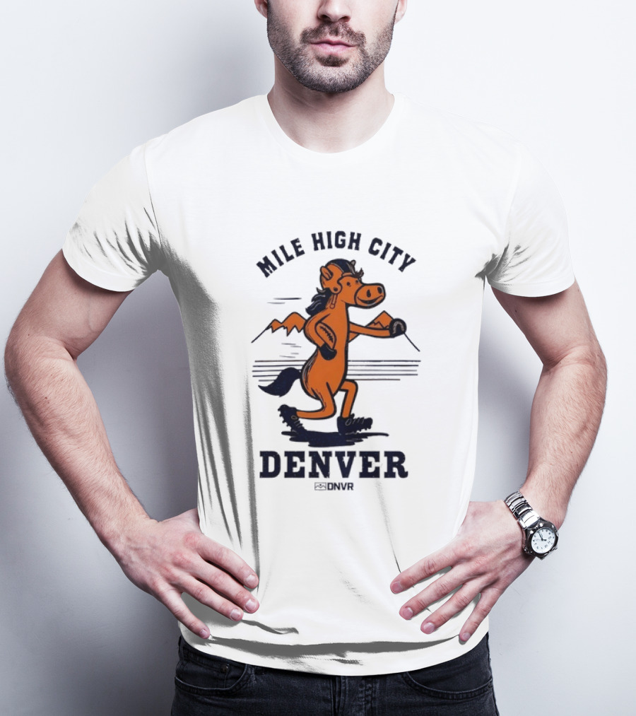 Mile High City Denver Broncos DNVR Retro Horse Running Football T-Shirt