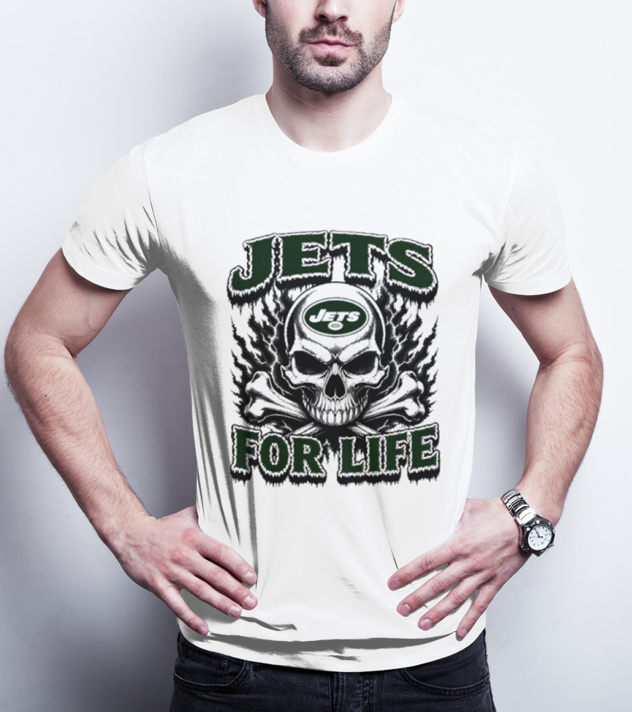New York Jets Skull And Crossbones For Life Fan Gear T-Shirt