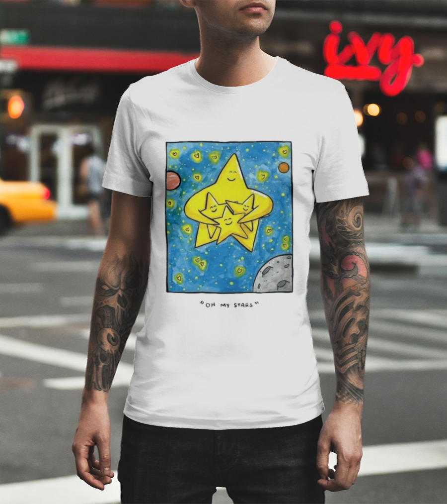 Oh My Stars Family Of Stars Celestial Background With Planets And Hearts T-Shirt
