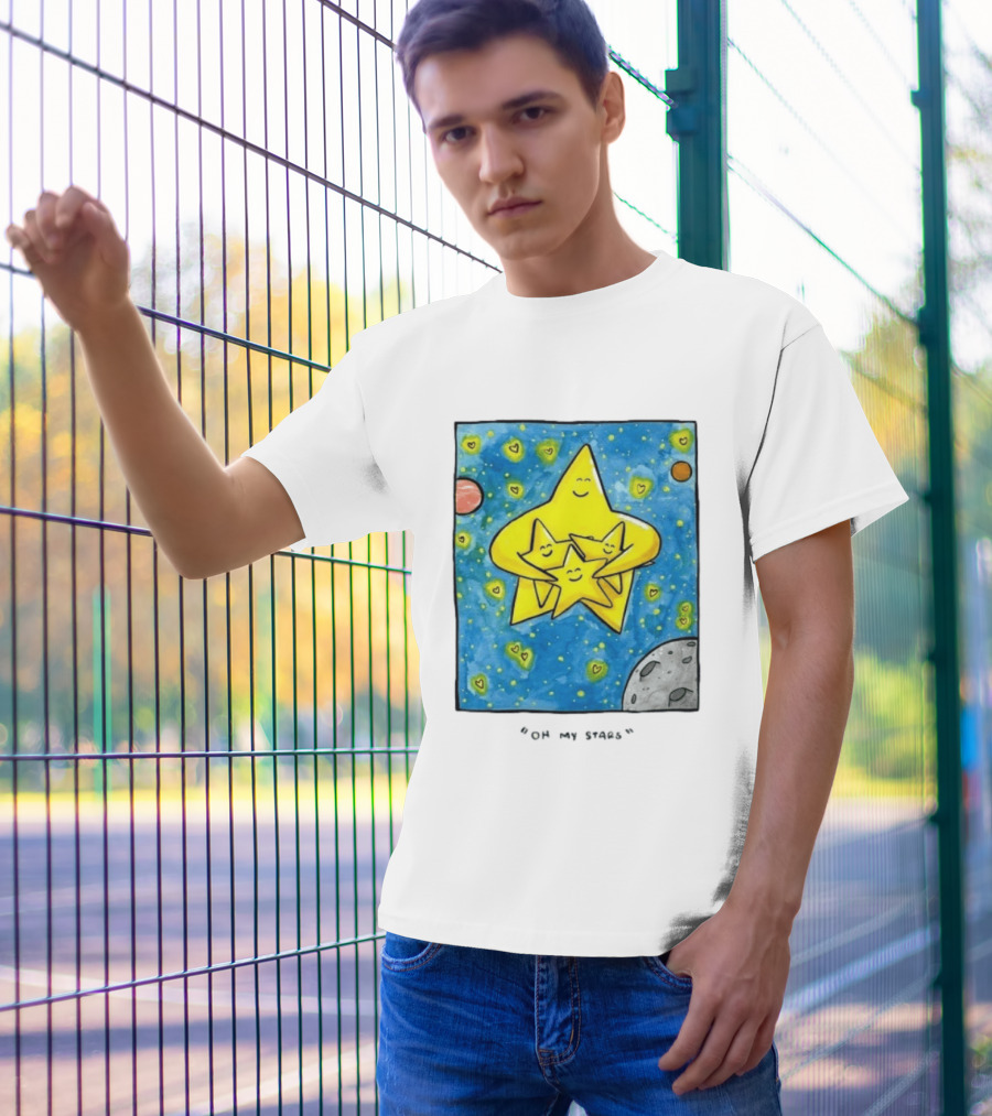 Oh My Stars Family Of Stars Celestial Background With Planets And Hearts T-Shirt