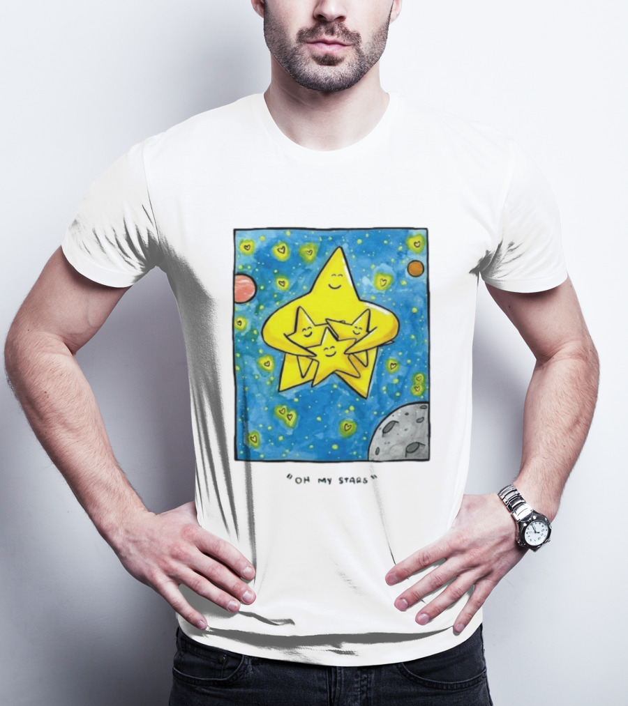 Oh My Stars Family Of Stars Celestial Background With Planets And Hearts T-Shirt