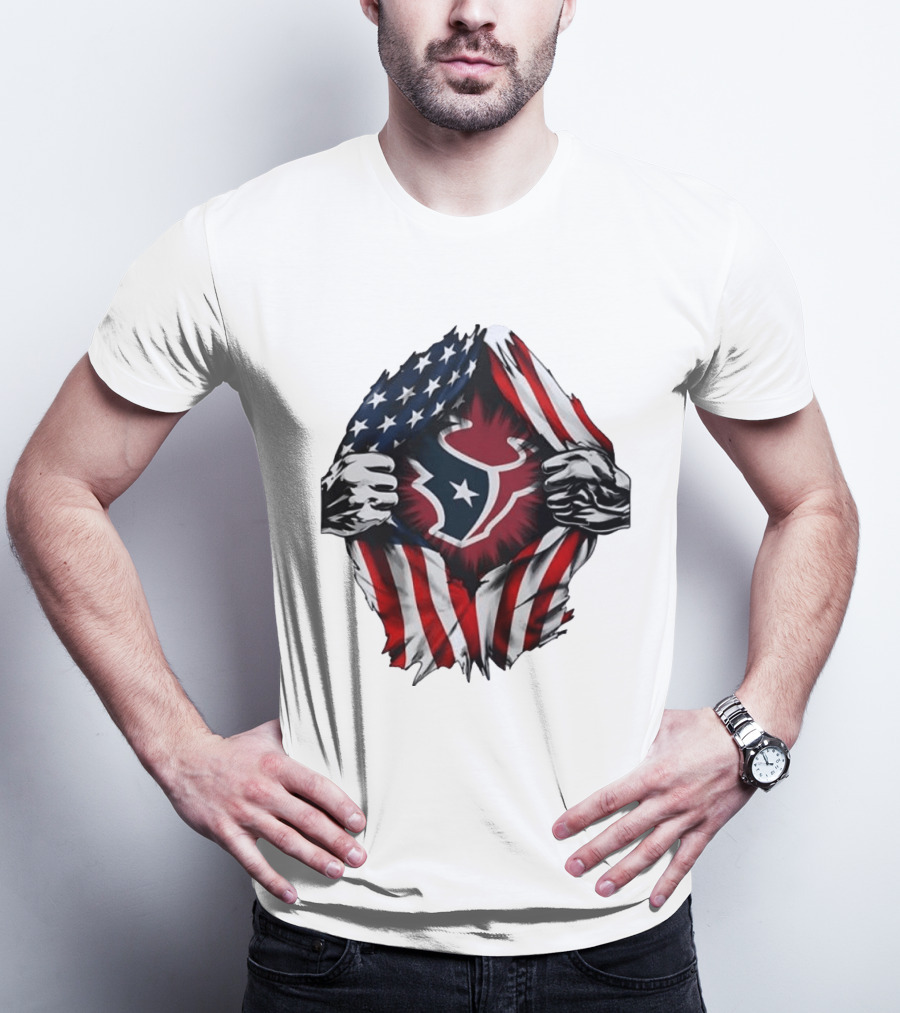 Houston Texans American Flag Ripped Chest NFL Fan T-Shirt