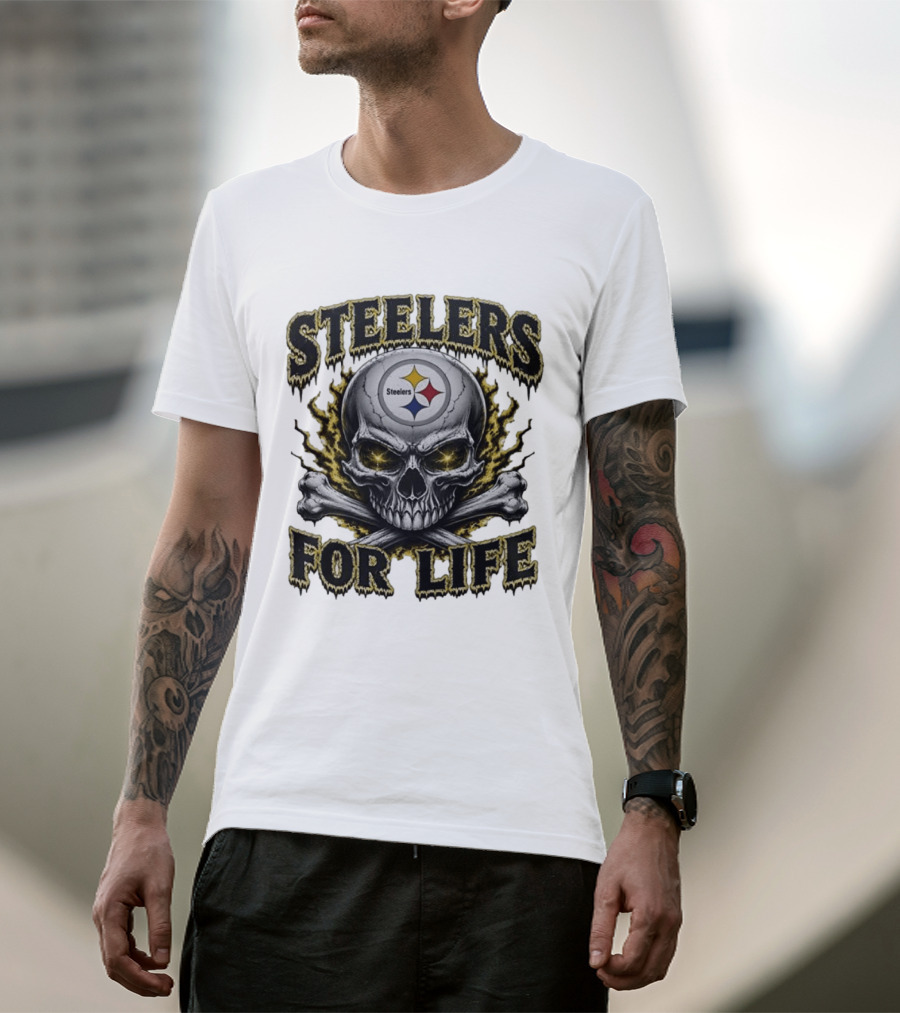 Pittsburgh Steelers Skull For Life Football Fanatic T-Shirt