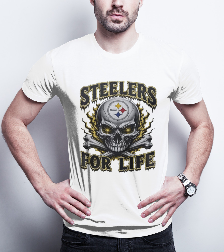 Pittsburgh Steelers Skull For Life Football Fanatic T-Shirt