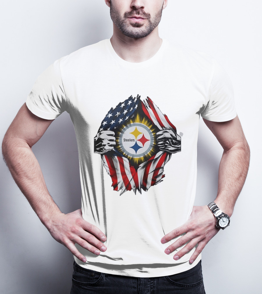 Pittsburgh Steelers American Flag Ripped Chest T-Shirt