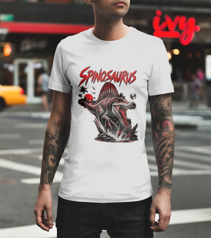 Spinosaurus Late Cretaceous 112 93 Million Years Ago Apex Predator Dinosaur Tropical Scene T-Shirt