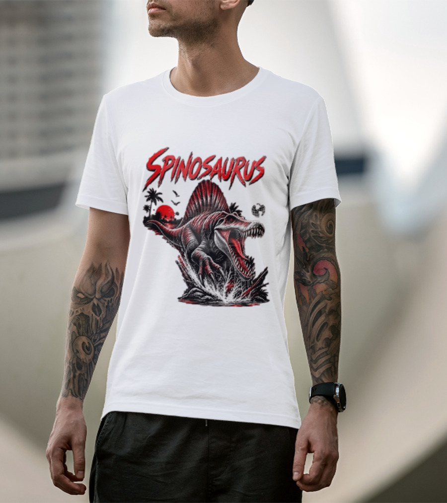 Spinosaurus Late Cretaceous 112 93 Million Years Ago Apex Predator Dinosaur Tropical Scene T-Shirt