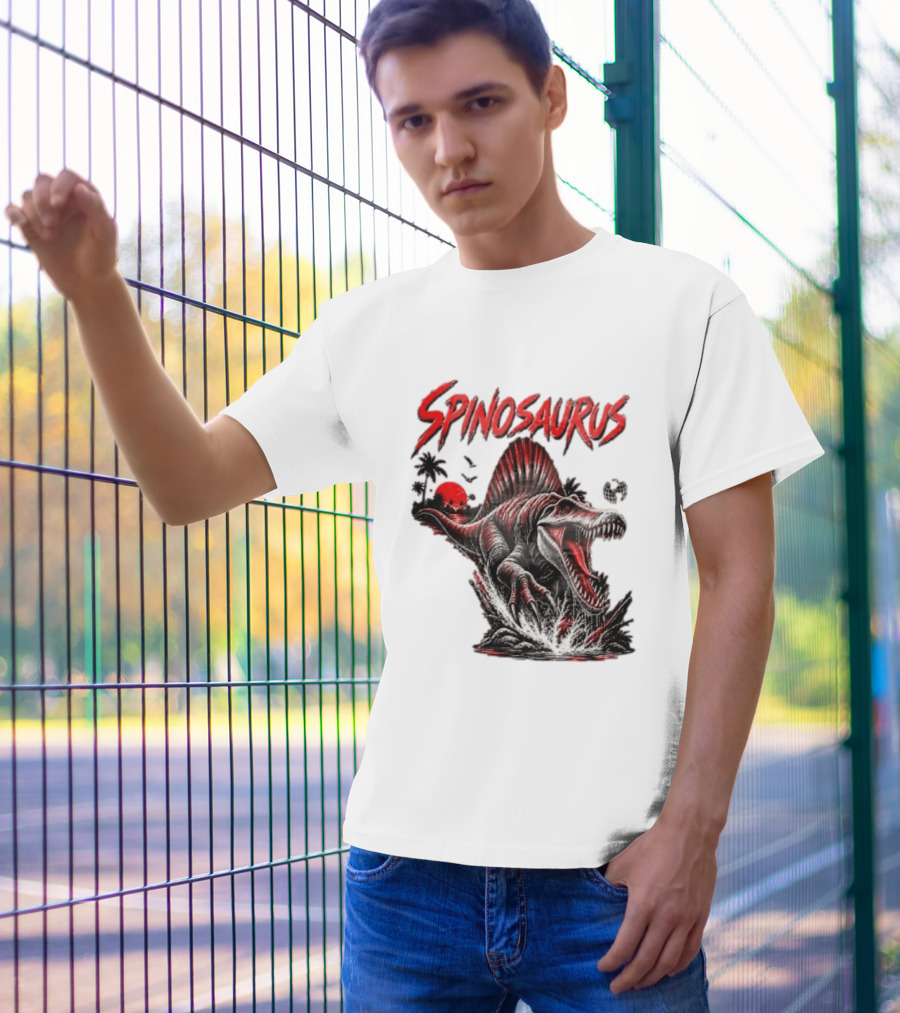 Spinosaurus Late Cretaceous 112 93 Million Years Ago Apex Predator Dinosaur Tropical Scene T-Shirt