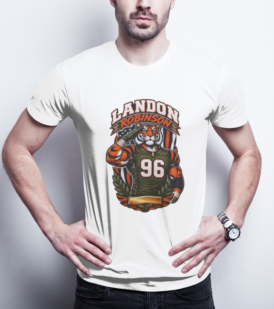 Landon Robinson 96 Tiger American Flag Salute T-Shirt