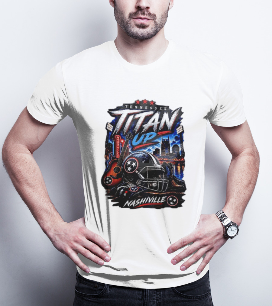 Tennessee Titan Up Football Helmet Guitar Nashville Skyline Titans T-Shirt