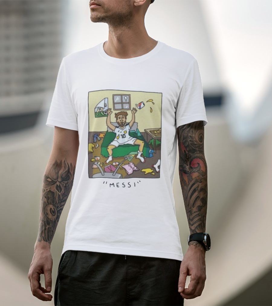 Lionel Messi Argentina Football Cartoon Messy Room T-Shirt