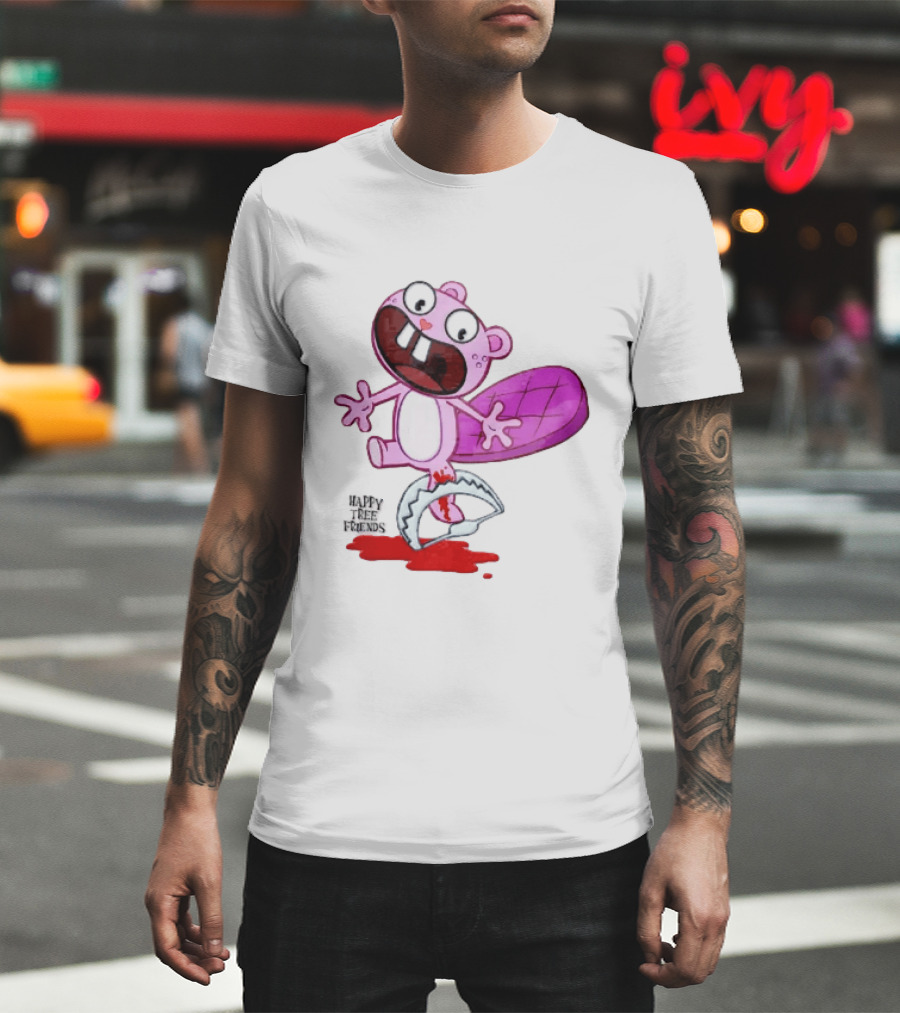 Toothy Happy Tree Friends Cartoon Beaver Stuck In Bear Trap T-Shirt