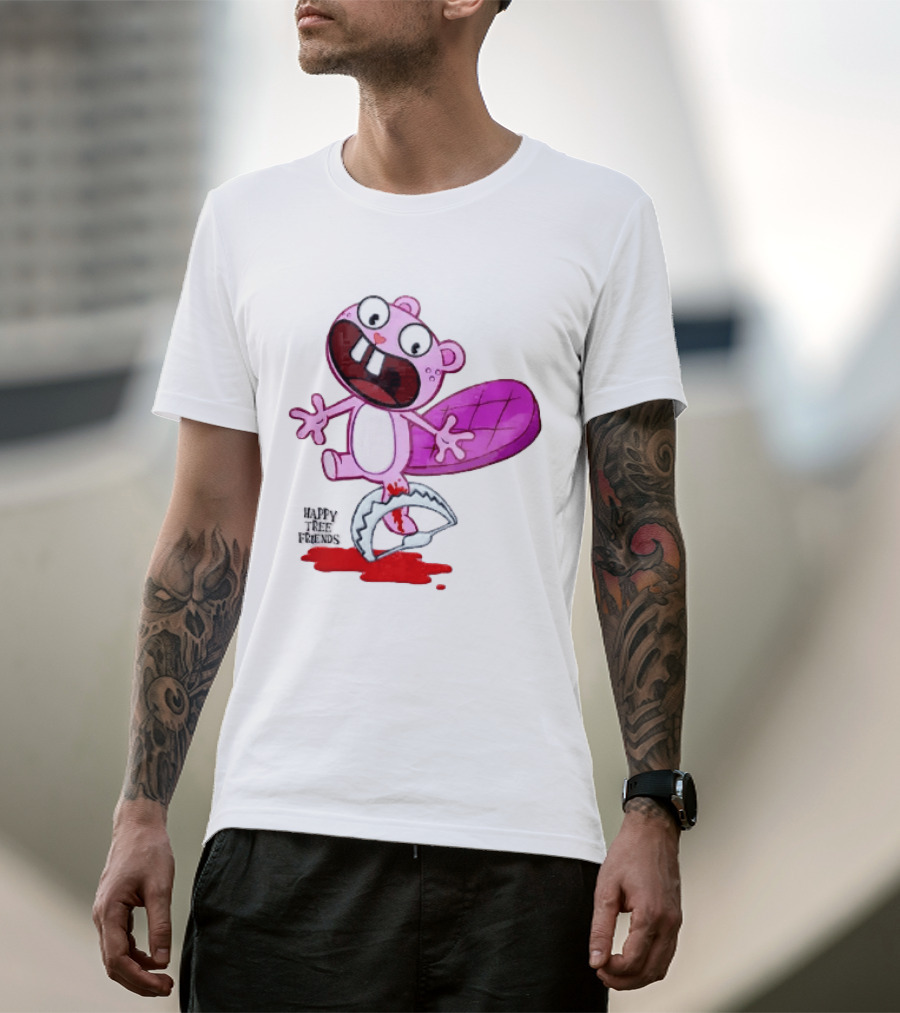 Toothy Happy Tree Friends Cartoon Beaver Stuck In Bear Trap T-Shirt