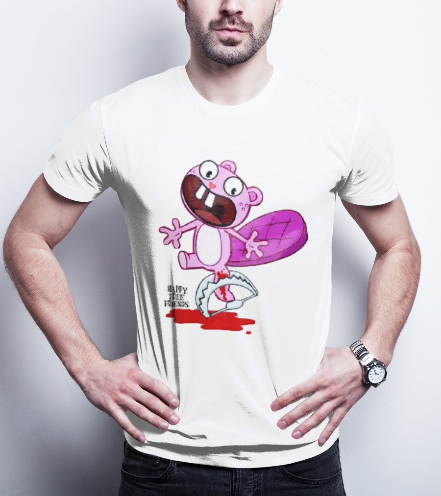 Toothy Happy Tree Friends Cartoon Beaver Stuck In Bear Trap T-Shirt