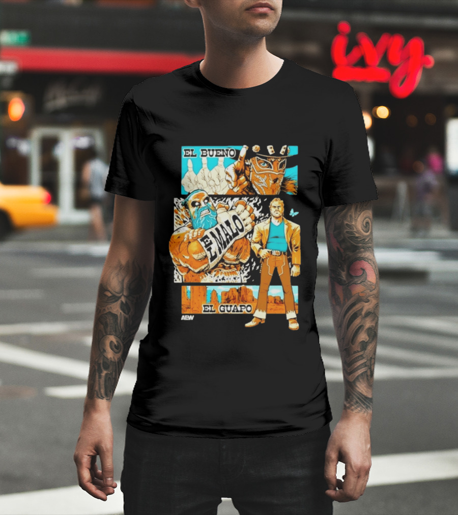 AEW El Bueno El Malo El Guapo Wrestling Comic T-Shirt