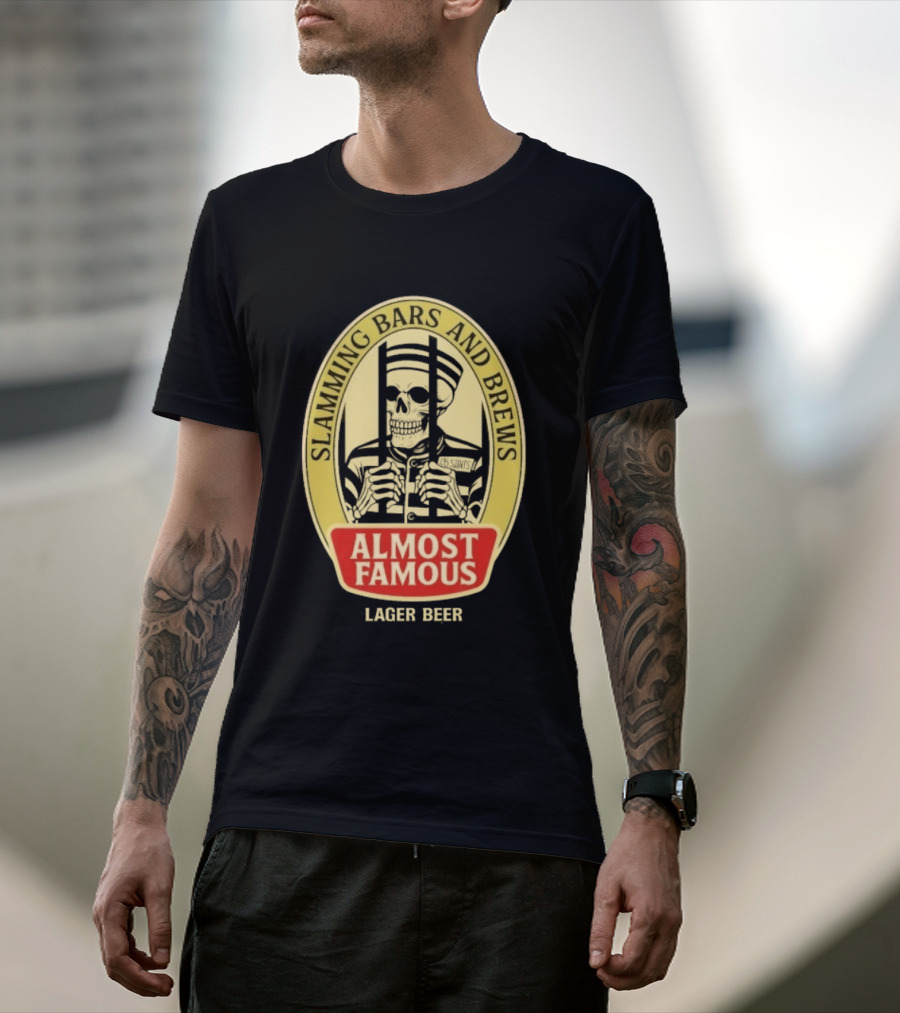 Almost Famous Slamming Bars And Brews Lager Beer Skeleton T-Shirt