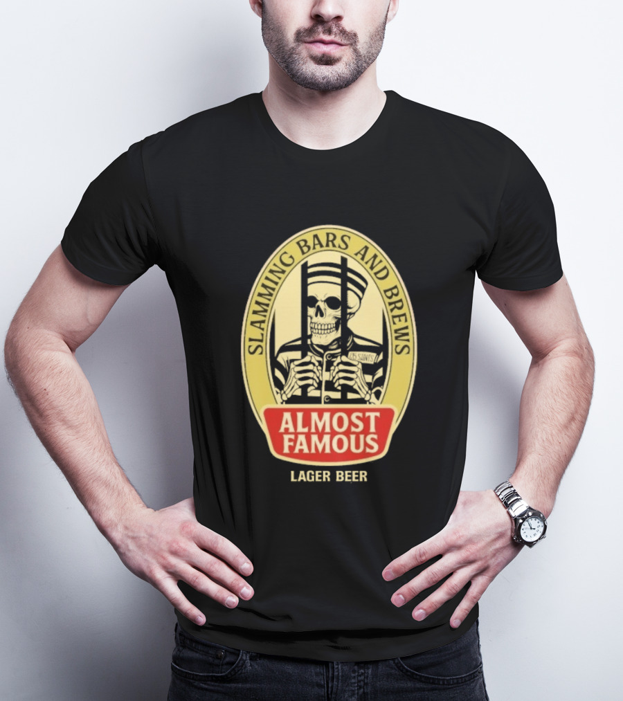 Almost Famous Slamming Bars And Brews Lager Beer Skeleton T-Shirt