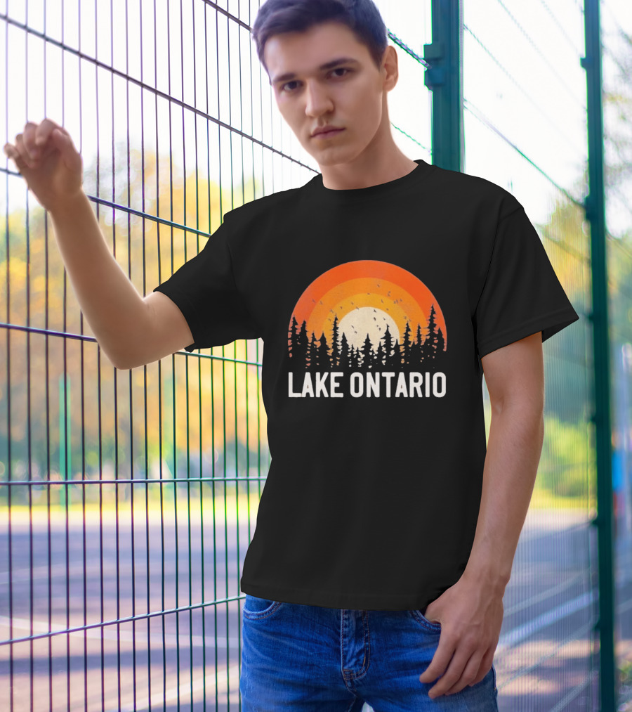 Lake Ontario Sunset Forest Birds Nature Scene With Orange Yellow Gradient T-Shirt