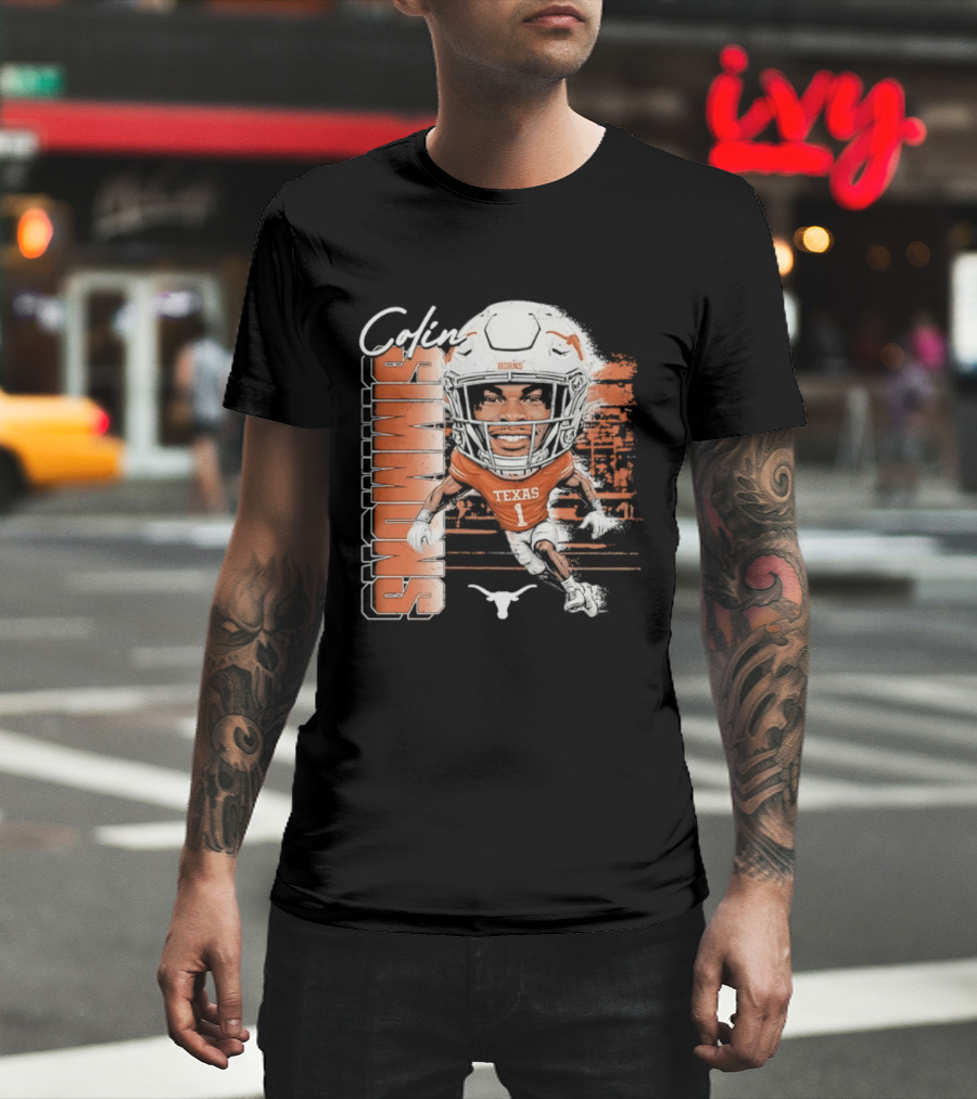 Colin Simmons Texas Longhorns Football Player Number 1 Distressed T-Shirt