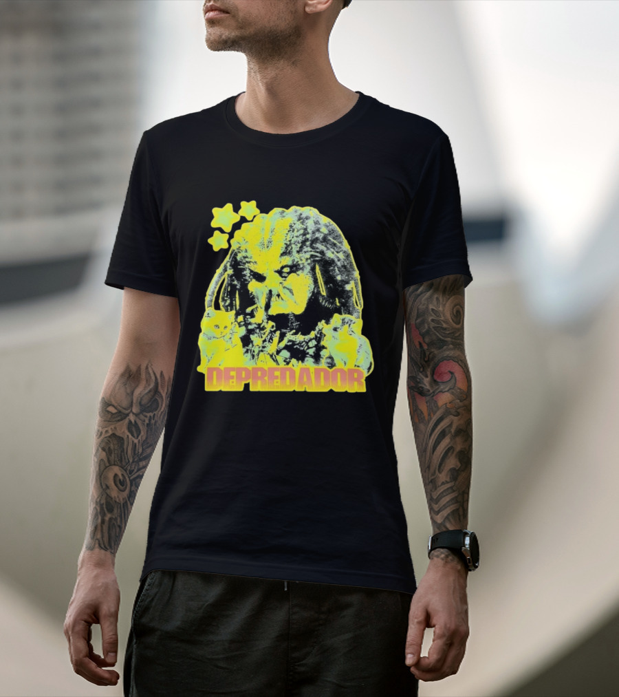 Depredador Predator Sci Fi With Kittens And Stars T-Shirt
