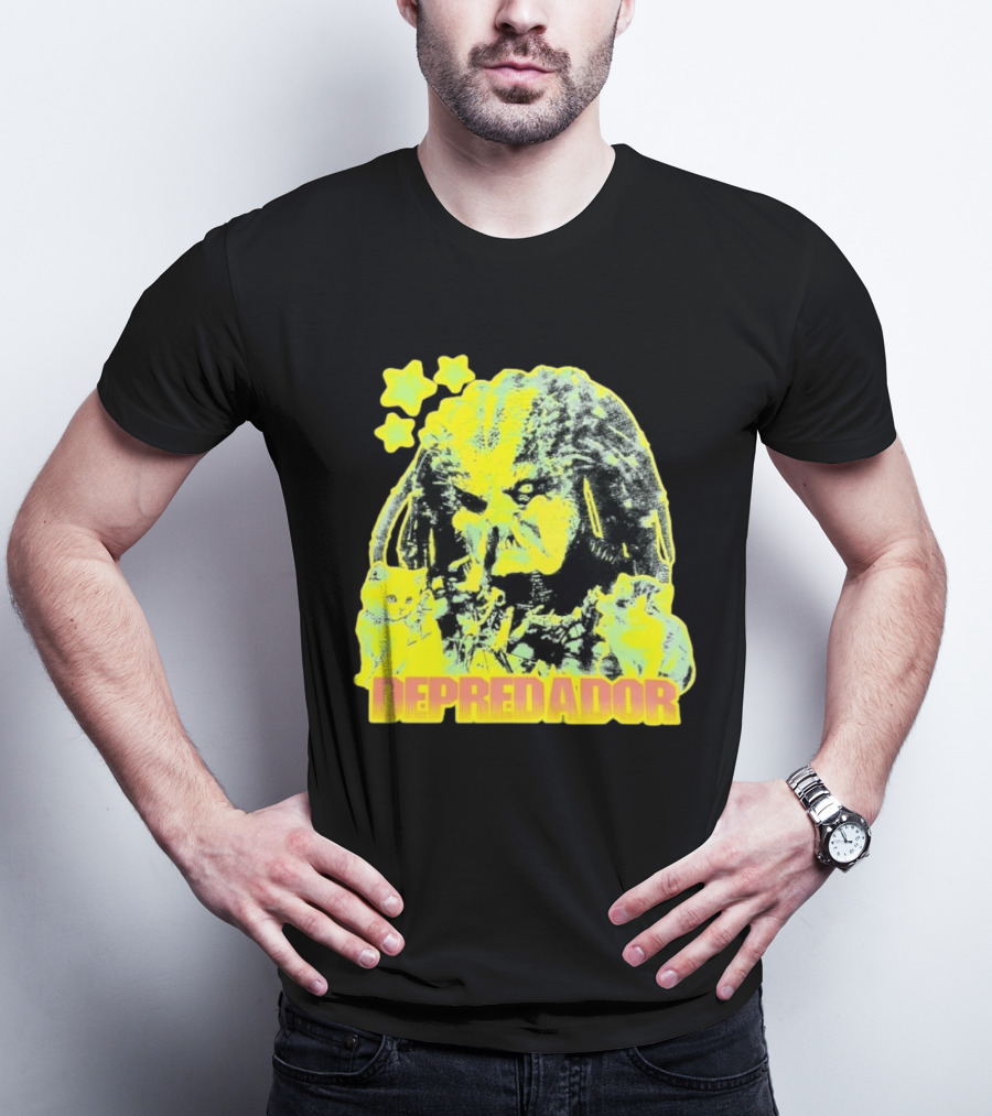Depredador Predator Sci Fi With Kittens And Stars T-Shirt