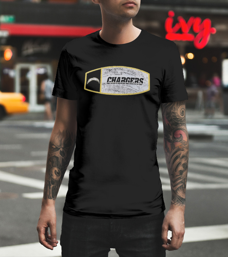 Los Angeles Chargers Distressed Look With Iconic Bolt Border T-Shirt