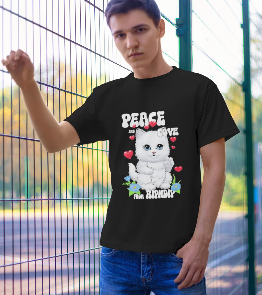 Peace And Love Ripndip Cat Kitten Hearts And Flowers T-Shirt